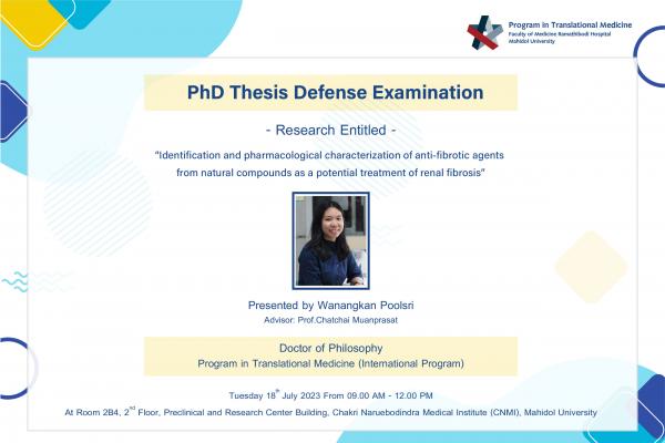 Thesis Defense Examination - Wanangkan Poolsri | Program in Translational Medicine Mahidol ...